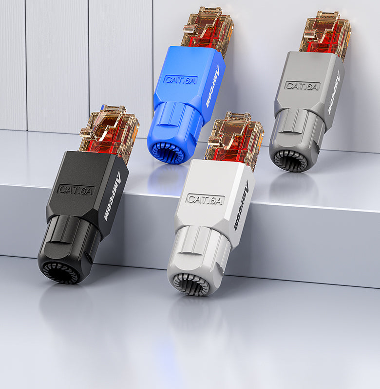 AMPCOM RJ45 Connectors - UTP/STP, Shielded, Gold/Nickel Plated, Tool-Less