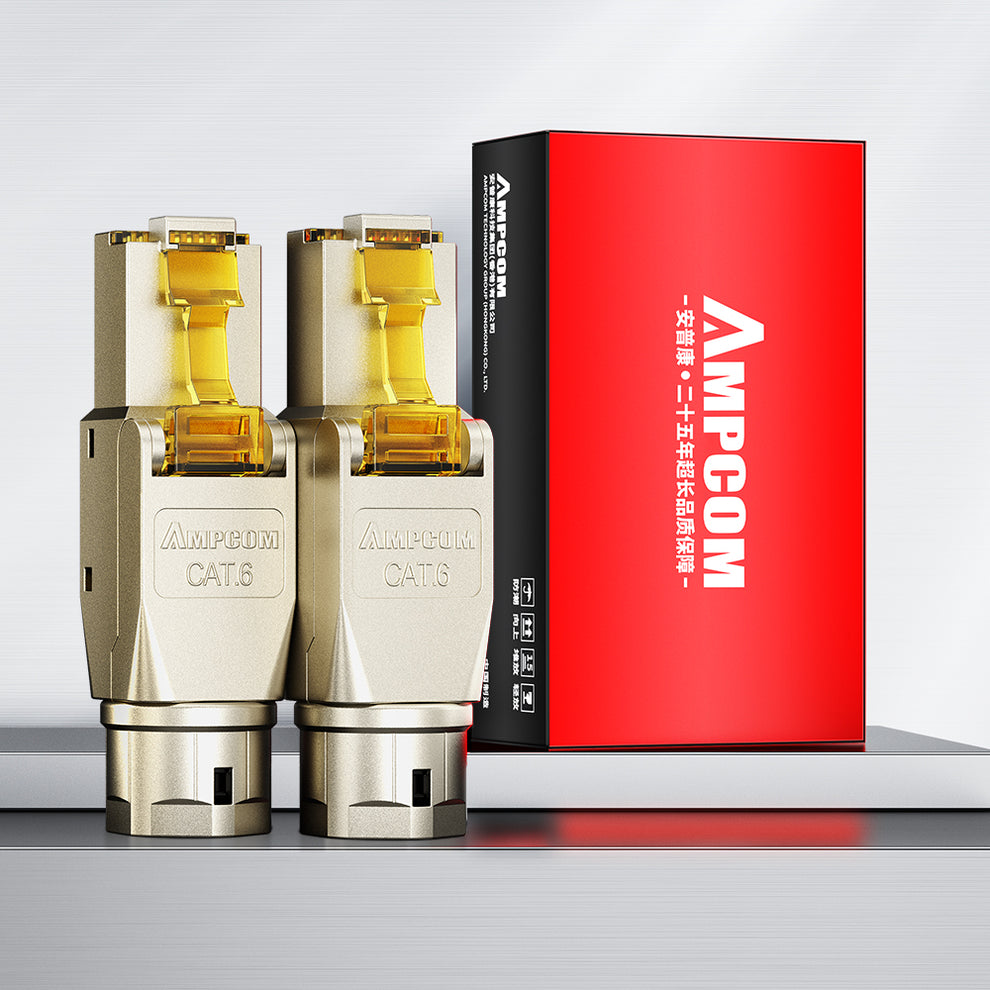 AMPCOM Cat6 Zinc-Alloy Shielded Tool-Free RJ45 Connector - 22-24 AWG, Tool-Less Termination