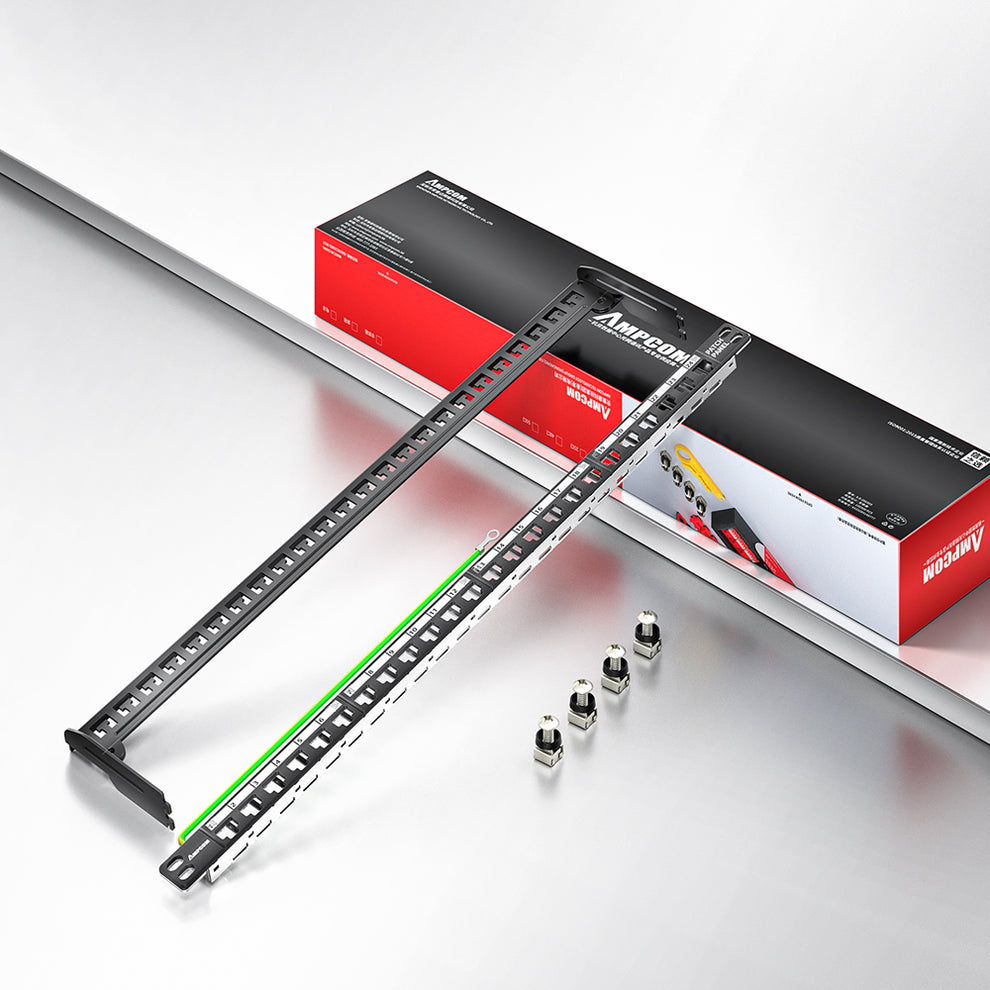 AMPCOM 0.5U 24-Port Blank Patch Panel – SPCC Steel, Copper Ground Wire ...