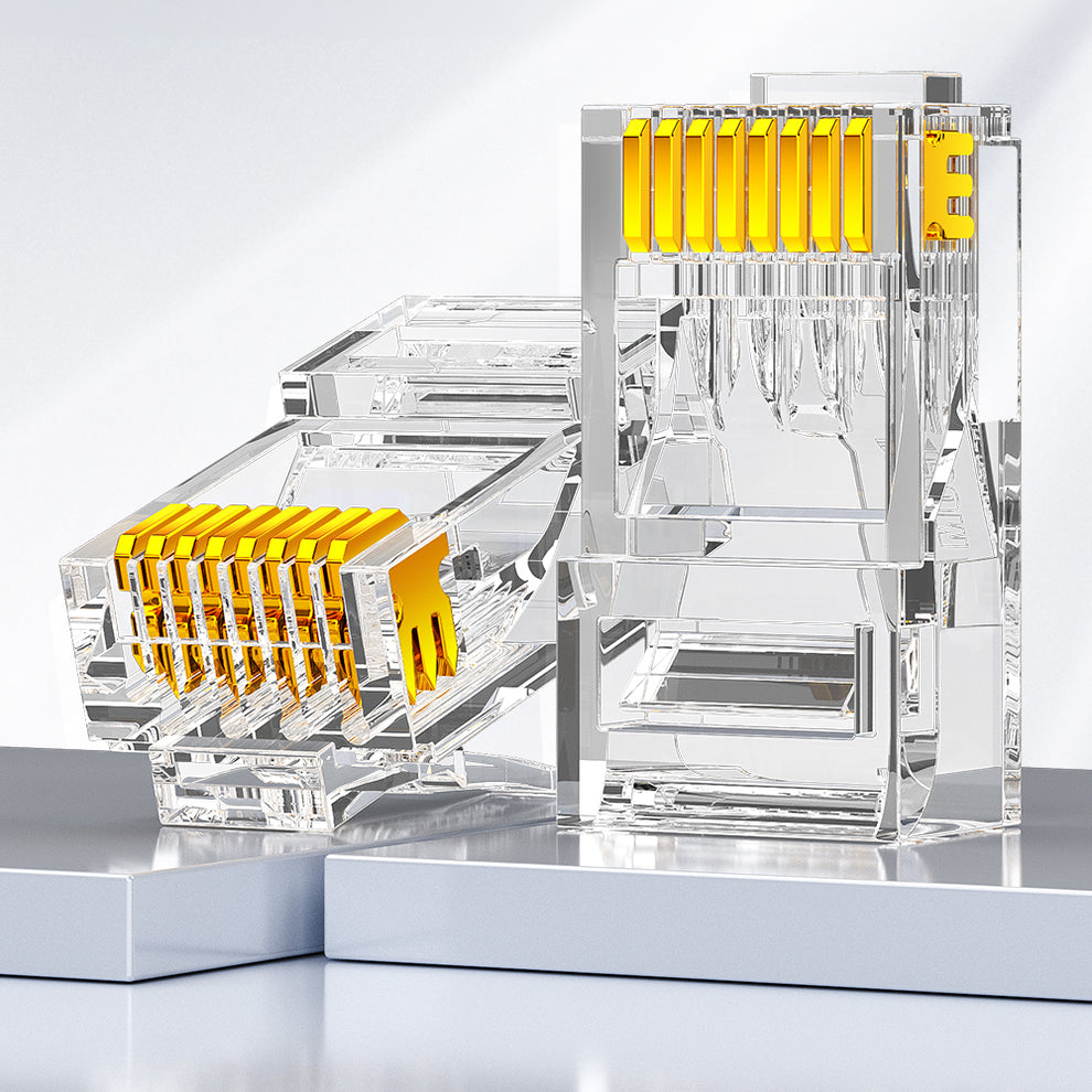 AMPCOM 8P8C CAT6 RJ45 Connector - 50μm Gold Plated, 1.1mm Conductor Hole for Stable Termination