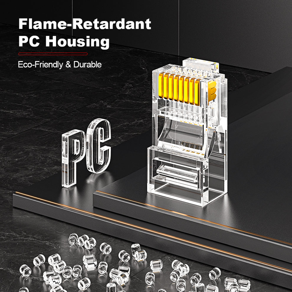 AMPCOM 8P8C CAT6 RJ45 Connector - 50μm Gold Plated, 1.1mm Conductor Hole for Stable Termination