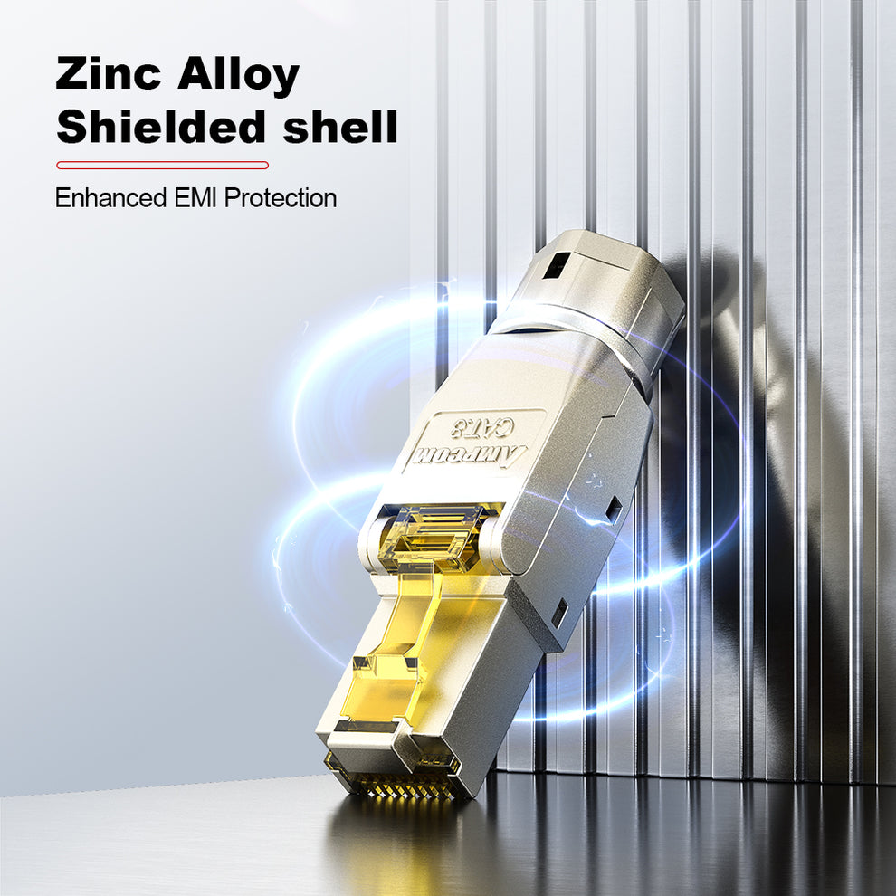 AMPCOM Cat8 Zinc-Alloy Shielded Tool-Free RJ45 Connector - 22-24 AWG ...