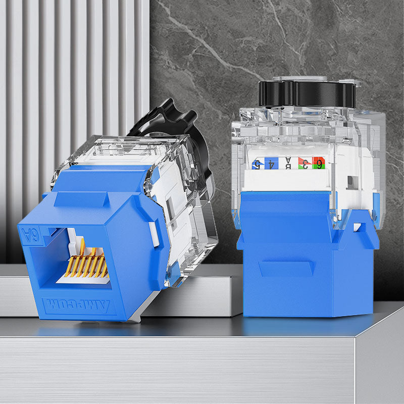AMPCOM CAT6a Keystone Jack, Tool-Less Unshielded Design with Ratchet Lock