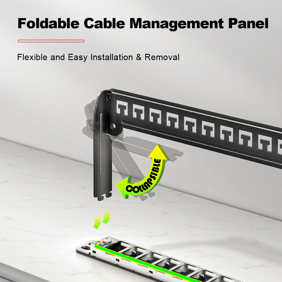 AMPCOM 1U 48-Port Modular Blank Patch Panel, Foldable Cable Manager, 19 ...