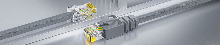 AMPCOM RJ45 Connectors - UTP/STP, Shielded, Gold/Nickel Plated, Tool-Less